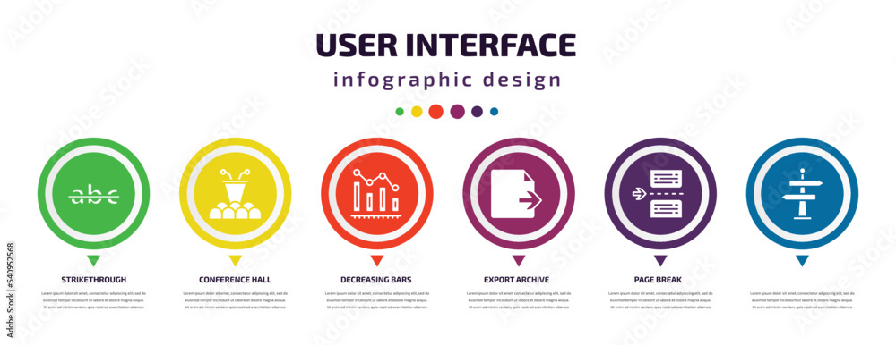 user interface infographic element with icons and 6 step or option ...