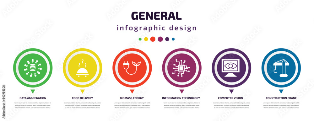 general infographic element with icons and 6 step or option. general ...