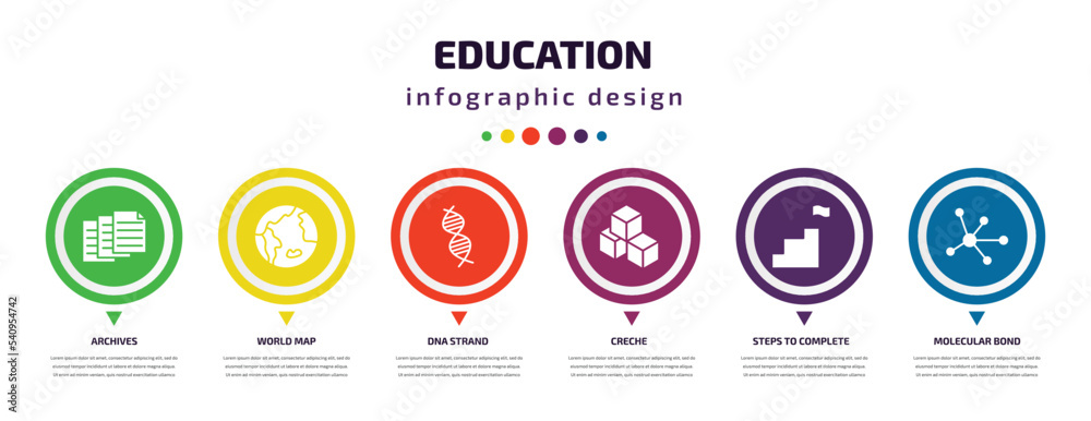 education infographic element with icons and 6 step or option ...