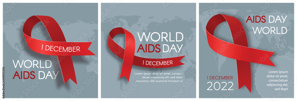 A set of cards for World AIDS Day with a red ribbon. Print template ...