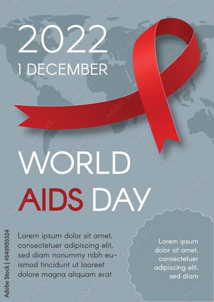 World AIDS Day vertical poster with a red ribbon. Print template design ...