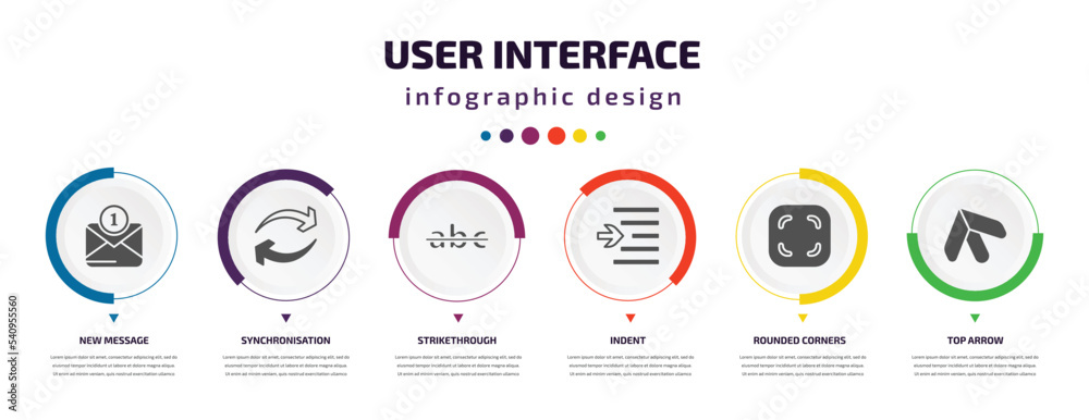 user interface infographic element with icons and 6 step or option ...