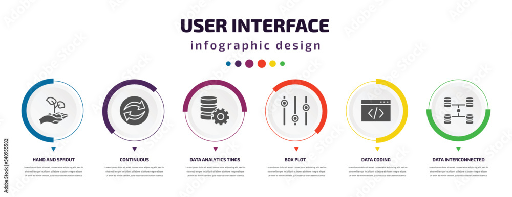 user interface infographic element with icons and 6 step or option ...