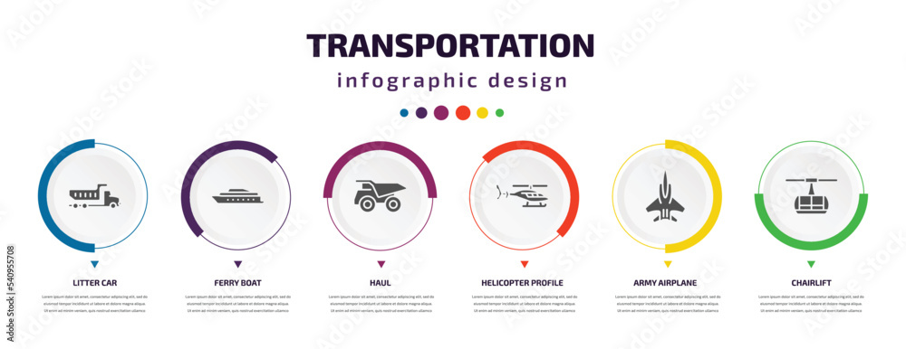 transportation infographic element with icons and 6 step or option ...