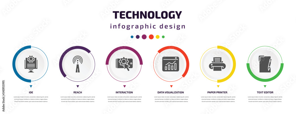 technology infographic element with icons and 6 step or option ...