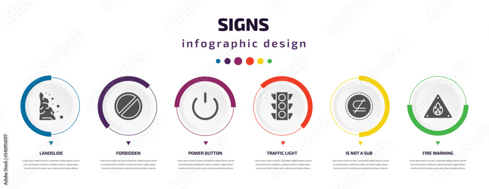signs infographic element with icons and 6 step or option. signs icons ...