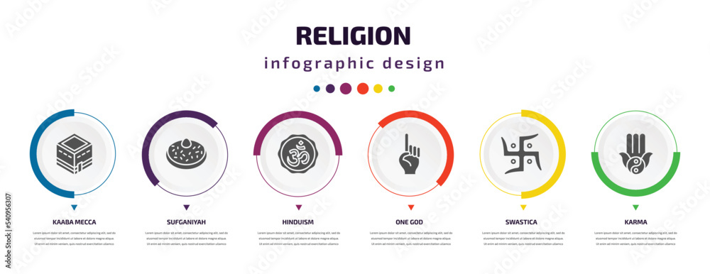 religion infographic element with icons and 6 step or option. religion ...