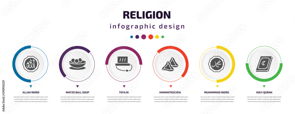 religion infographic element with icons and 6 step or option. religion ...
