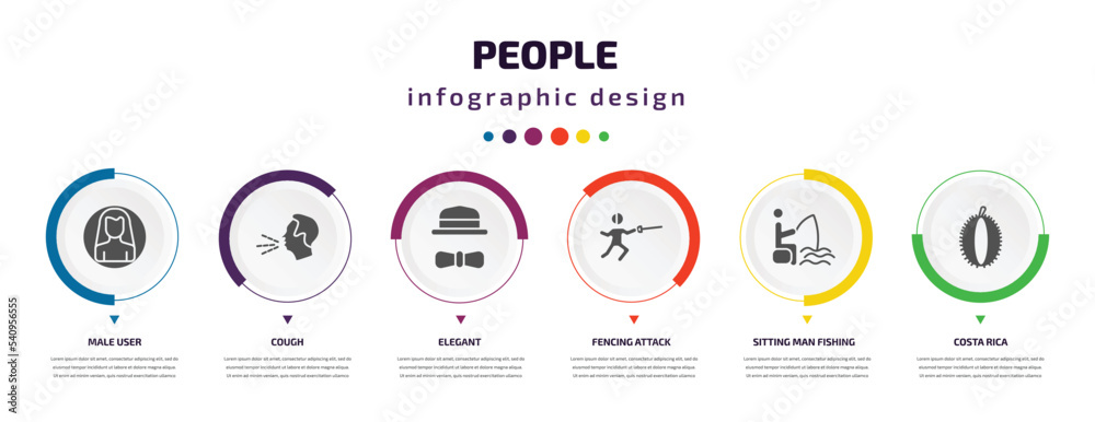 people infographic element with icons and 6 step or option. people ...