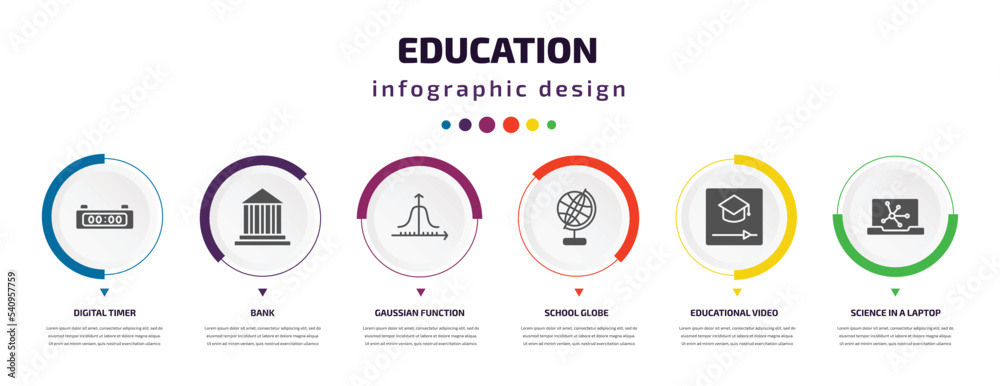 education infographic element with icons and 6 step or option ...