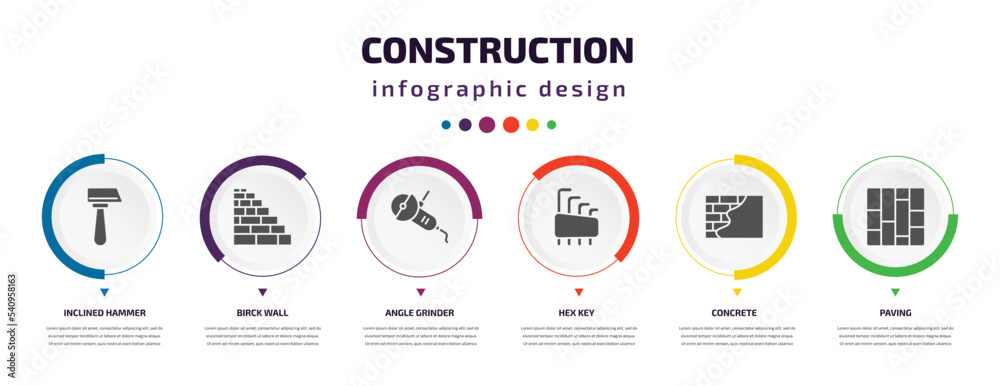 construction infographic element with icons and 6 step or option ...