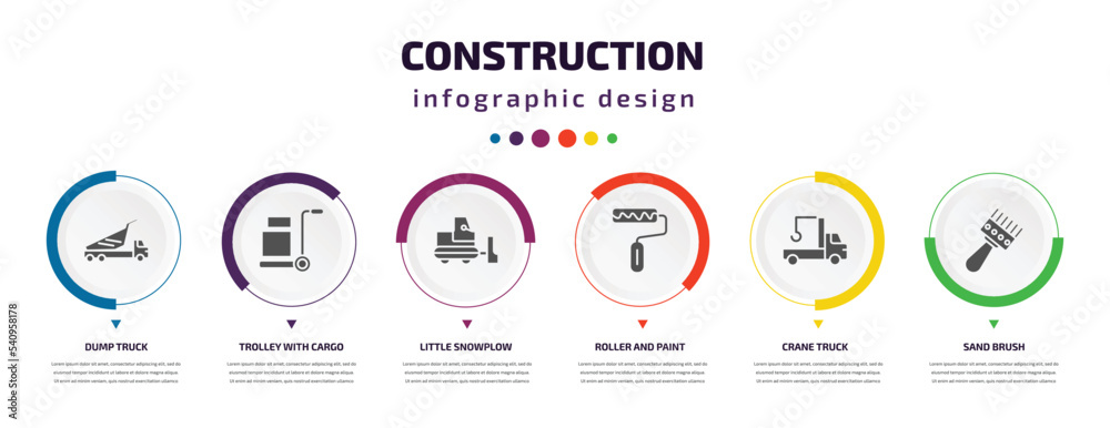 construction infographic element with icons and 6 step or option ...