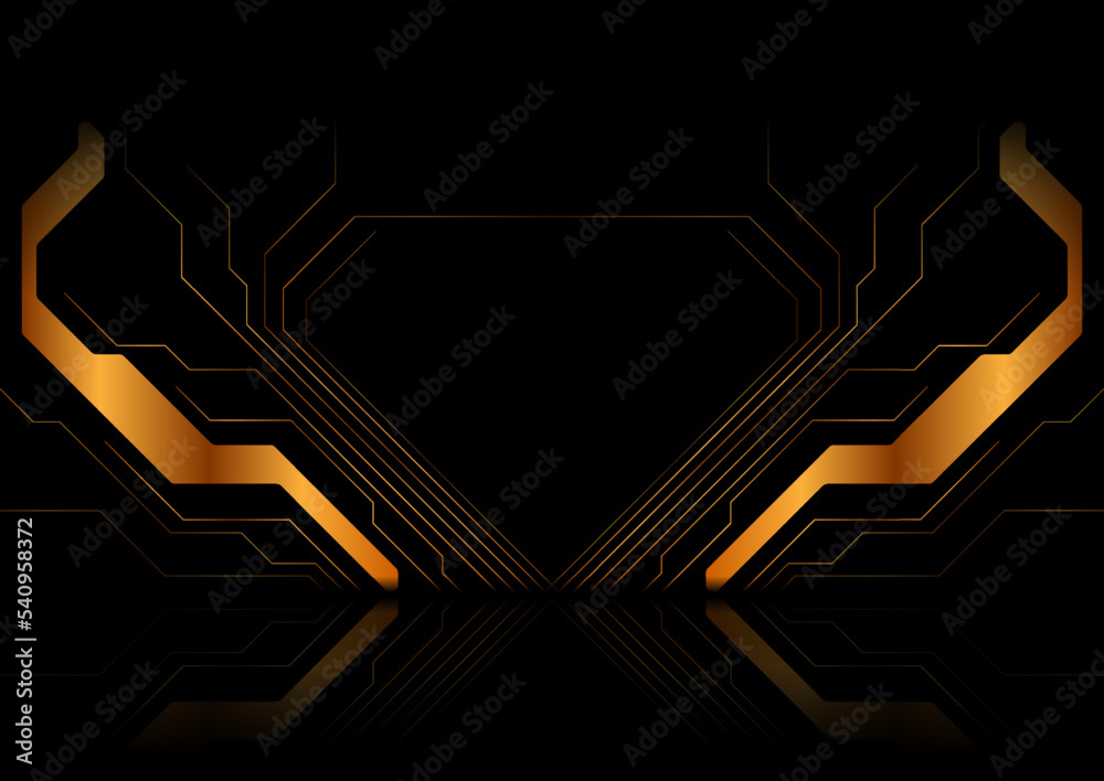 Golden geometric lines abstract futuristic tech background with ...