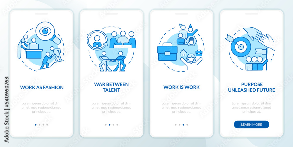 Work relationship development blue onboarding mobile app screen ...