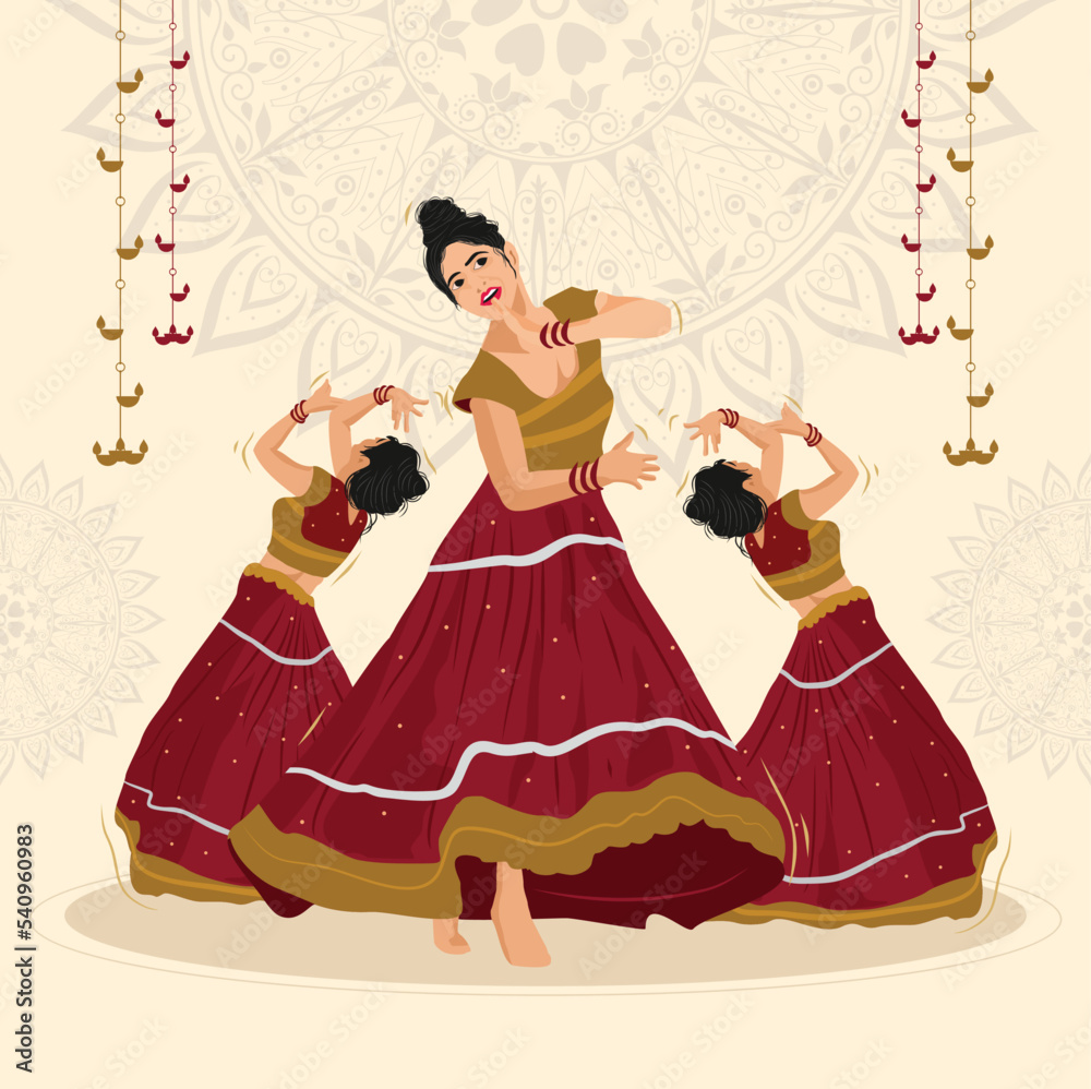 Happy Diwali. Girls Playing Garba and Dandiya in Navratri Celebration ...