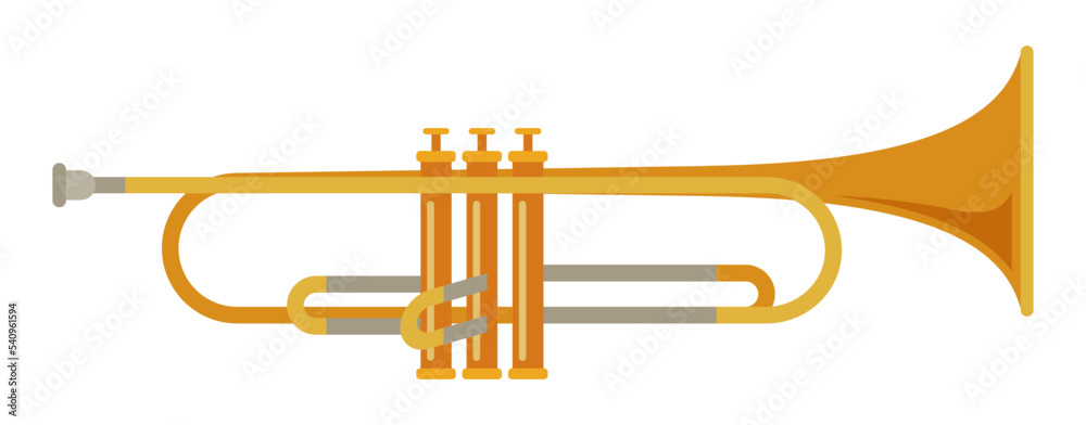 Golden trumpet vector design. Trumpet, flat style vector illustration ...