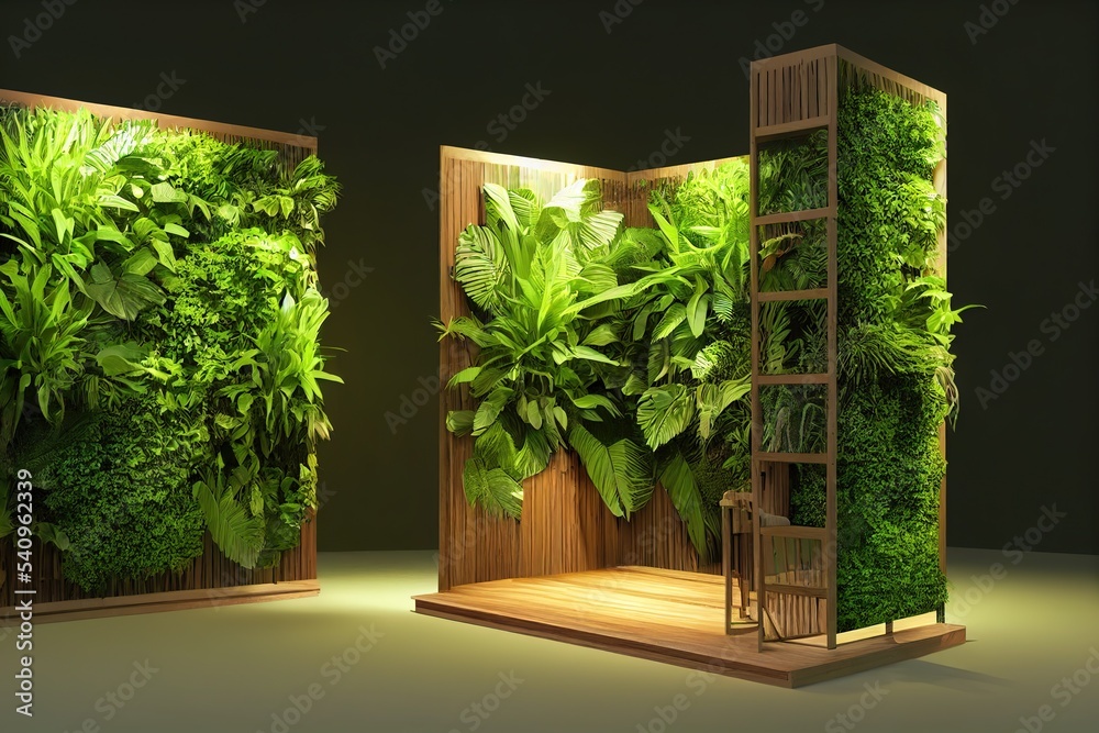 Wooden podium in tropical forest for product presentation and green ...
