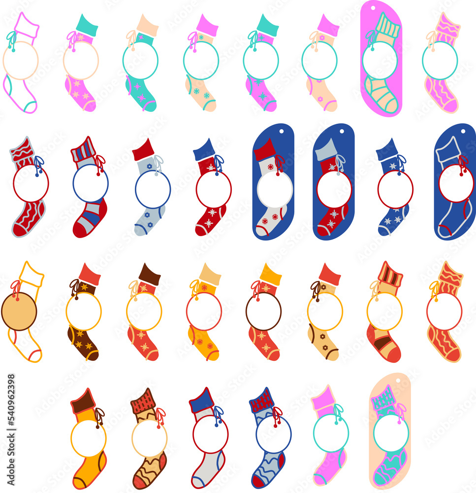 Christmas labels. Socks on a white background. Doodle drawing ...