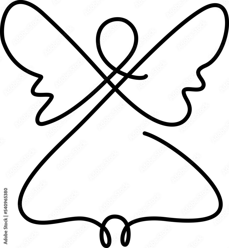 Simple vector Christmas angel with wings, continuous line drawing ...