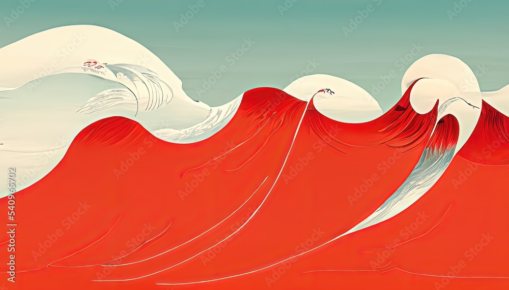 Red sea of clouds and mountains, background design of detailed graphic ...