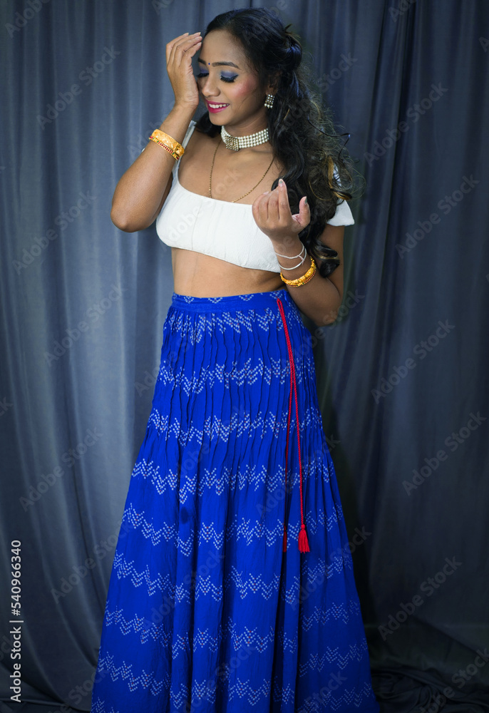 Photoshoot of a model in Indian traditional attire during Diwali Stock ...
