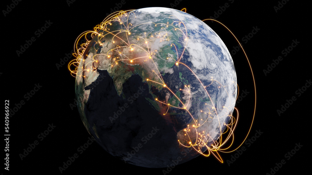 Globalization and communication concept. Earth and luminous rays. 3d ...