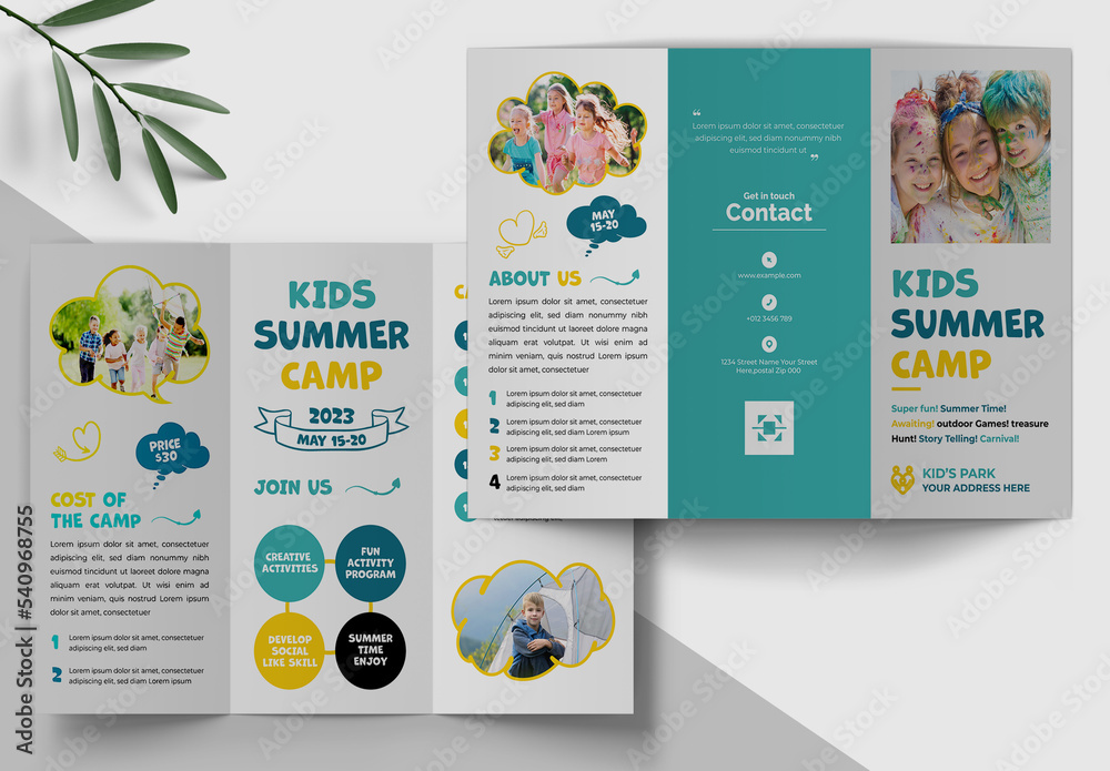 Kids Summer Camp Trifold Brochure Layout Stock Template | Adobe Stock