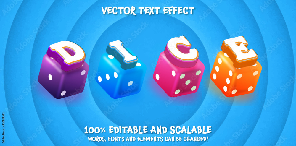 Dice Colorful font lettering plastic dice against an blue background ...