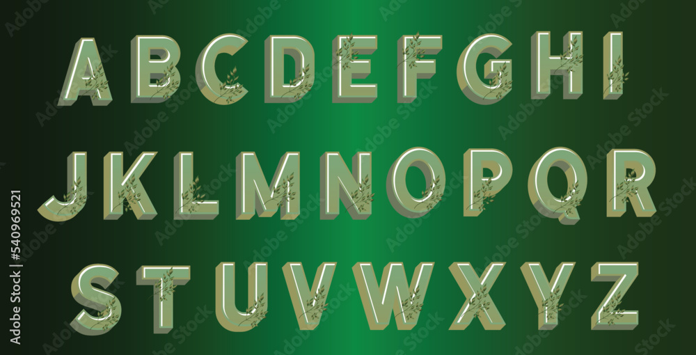 3D green alphabet letters font, Leaves font Stock Vector | Adobe Stock