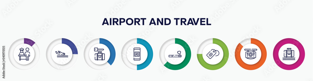 infographic element with airport and travel outline icons. included ...