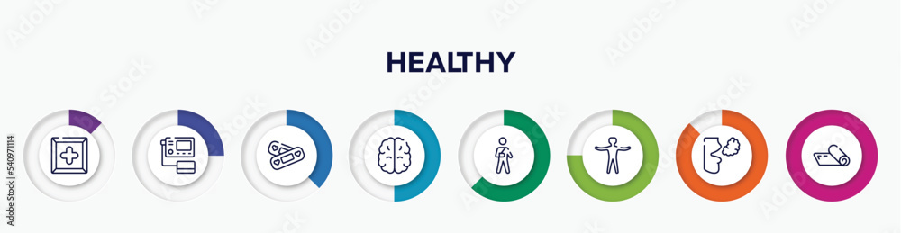 infographic element with healthy outline icons. included cross inside a ...