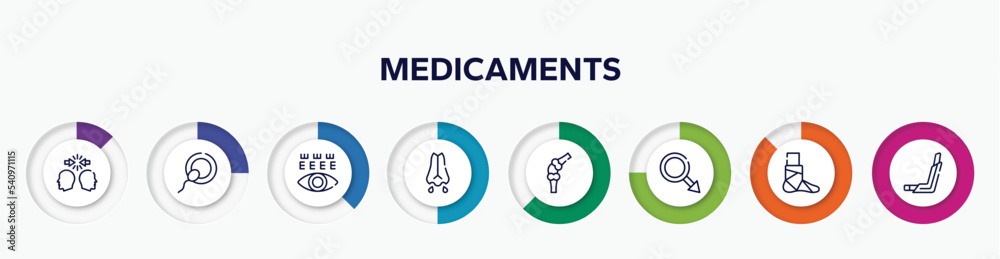 infographic element with medicaments outline icons. included conflict ...