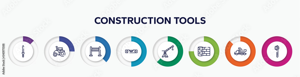 infographic element with construction tools outline icons. included ...