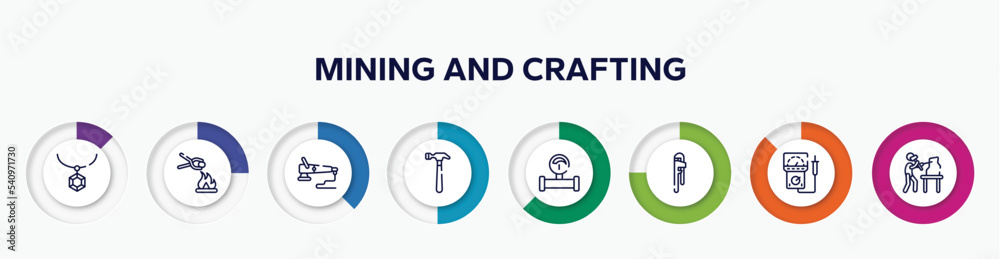 Poster infographic element with mining and crafting outline icons ...
