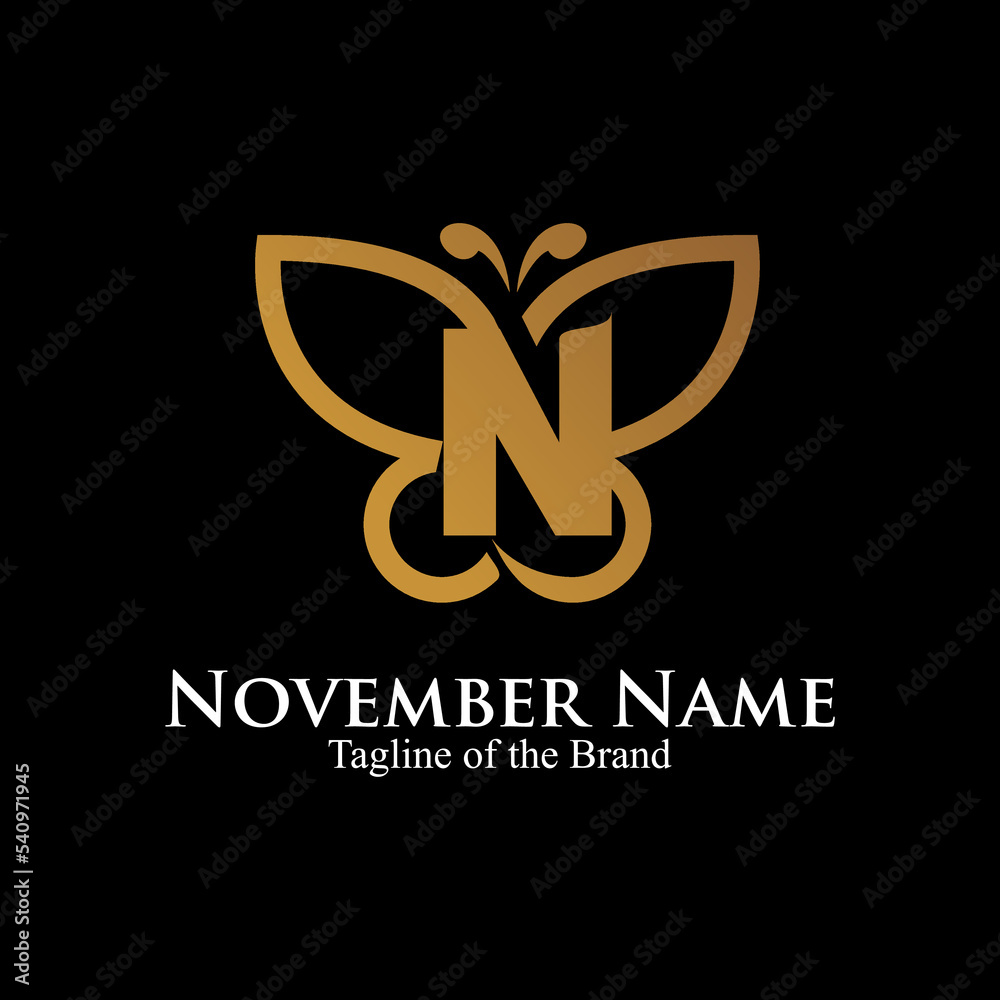 letter N inside buterfly logo. initial text luxury logo. outline ...