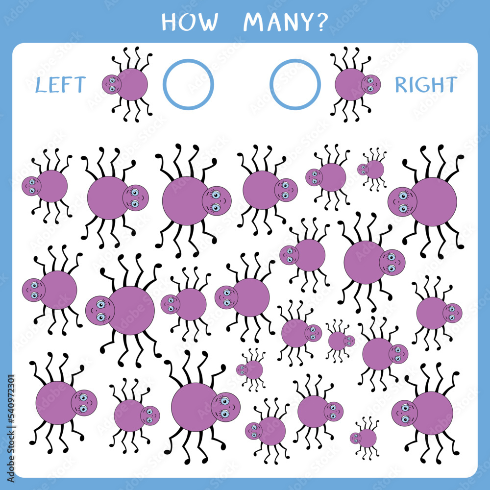 Simple educational game for kids. Count how many spiders go left and ...