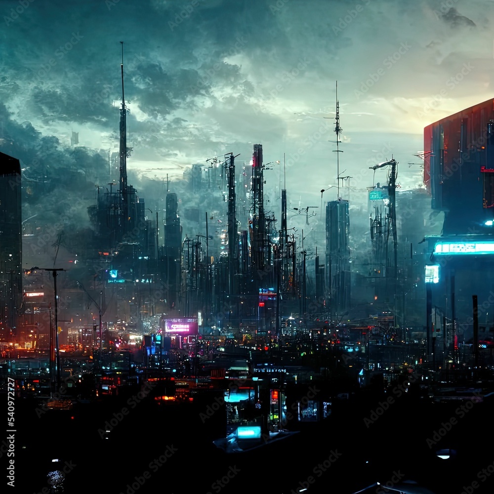 AI generated digital art of a post-apocalyptic futuristic city with ...