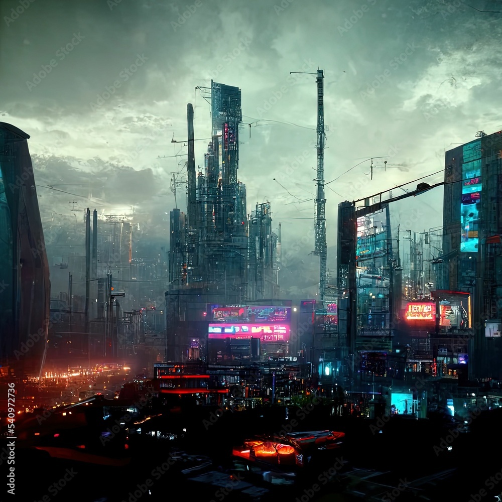 AI generated digital art of a post-apocalyptic futuristic city with ...