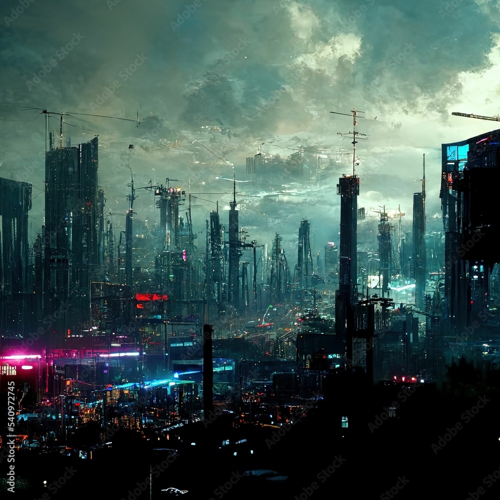 AI generated digital art of a post-apocalyptic futuristic city with ...