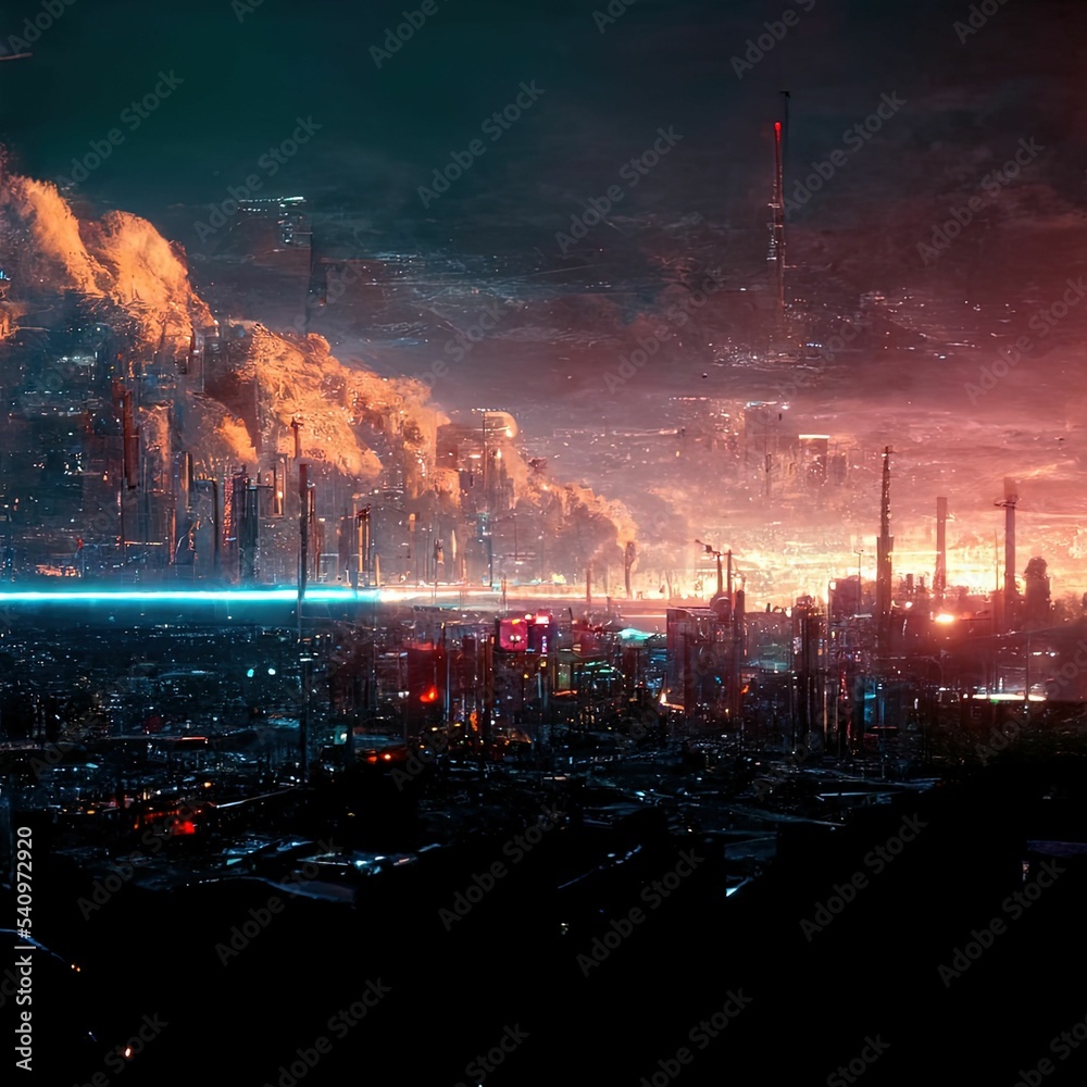 AI generated digital art of a post-apocalyptic futuristic city with ...