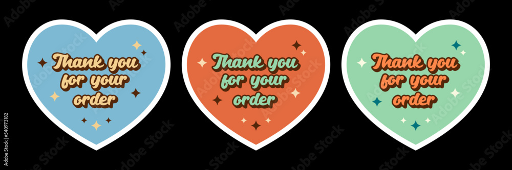 Thank you for your order phrase with retro stars. Retro groovy heart ...