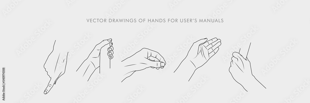 Vector drawings of hands for User's manual technical drawings Stock ...