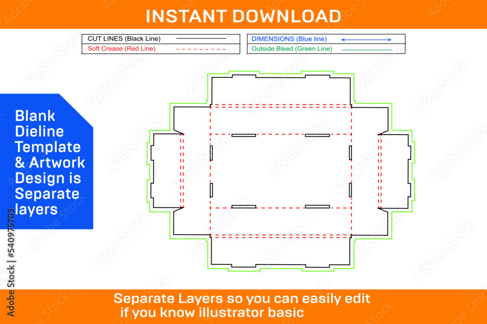 Four side rollover box,Tray box die cut template and 3d vector Stock ...