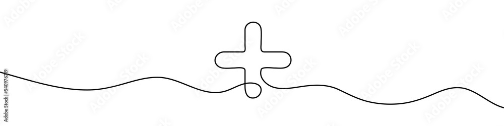 Continuous linear drawing of plus sign. Plus icon. Abstract background ...