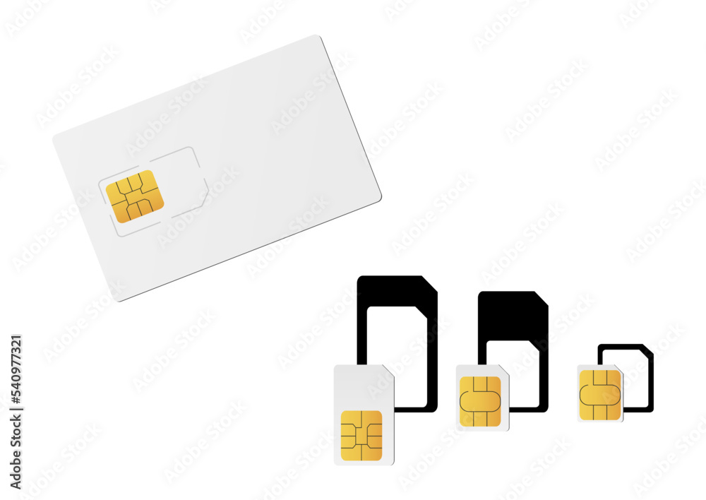 Mobile SIM card types set to vector graphics. Sim, micro sim, nano sim ...