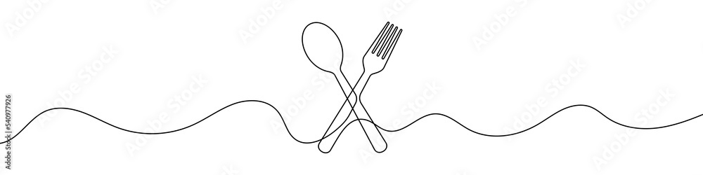 Continuous linear drawing of spoon and fork. Spoon and fork icon ...