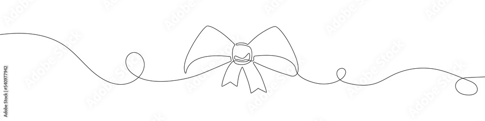 Continuous linear drawing of gift bow. Bow one line icon. One line ...