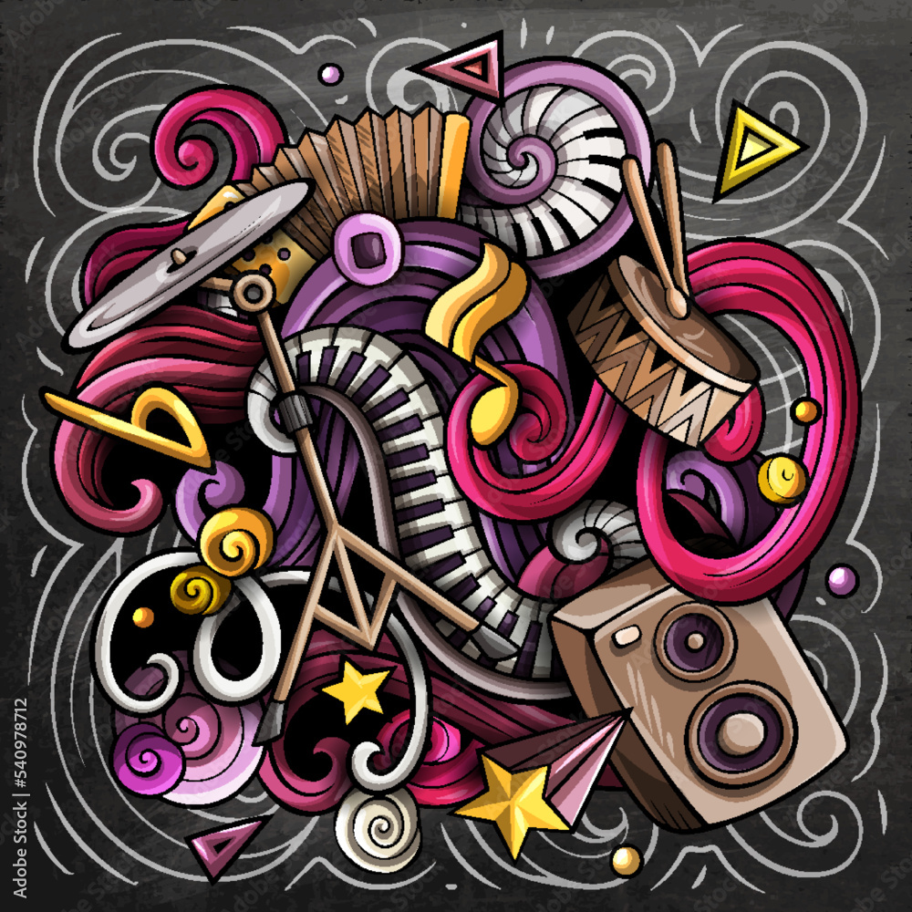 Music hand drawn vector doodles illustration. Musical poster design ...