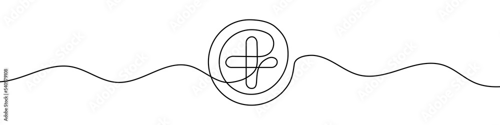 Continuous linear drawing of plus sign. Plus icon. Abstract background ...