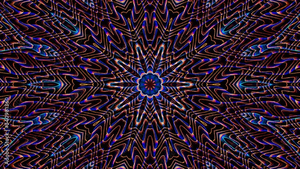 Abstract 3d Animation Curved Lines On A Black Background Form A Kaleidoscope Of Colorful Lights